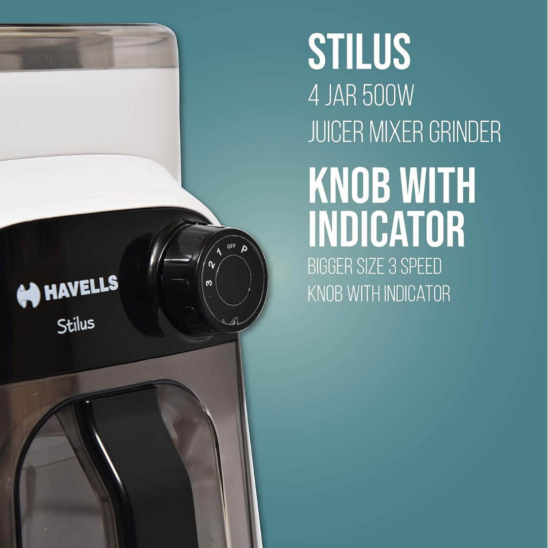 Havells 4 SS Jars with Fruit Filter 500 Watt Mixer Grinder Stilus GHFJ AC GHAR